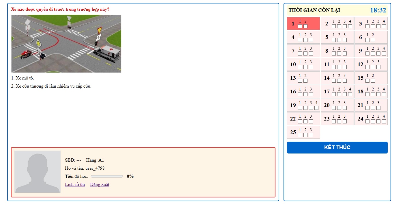 Thi thử lý thuyết bằng lái xe máy hạng A1 2025
