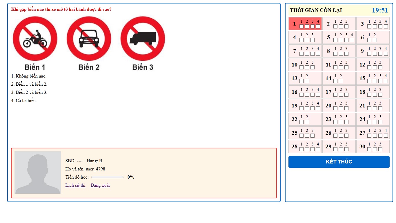 Thi thử lý thuyết bằng lái xe ô tô hạng B 2025